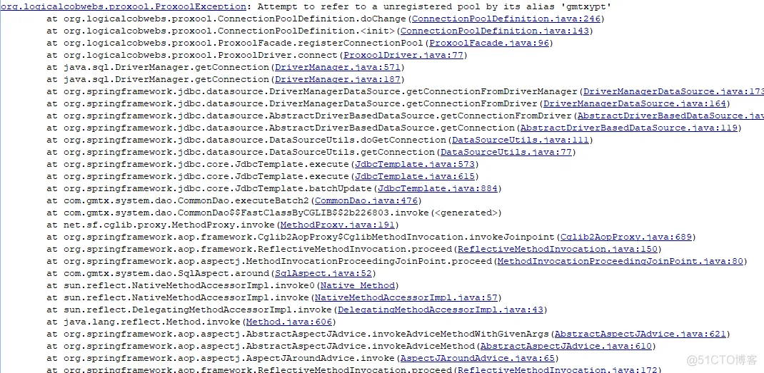 连接池未注册org.logicalcobwebs.proxool.ProxoolException: Attempt to refer to a unregistered pool by ...